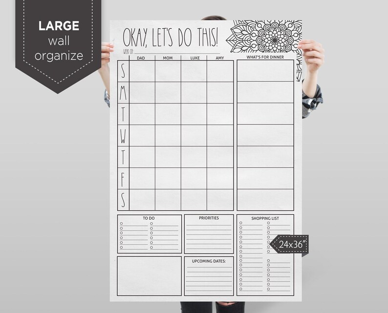 Family Weekly Organizer Printable, Family Weekly Schedule, Custom Wall ...