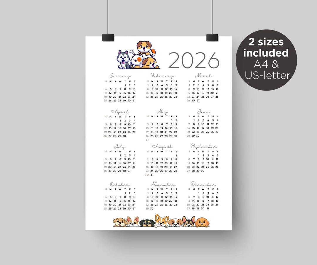 Teacher Desk Calendar 2026 Printable | Cute Puppy Classroom Calendar ...