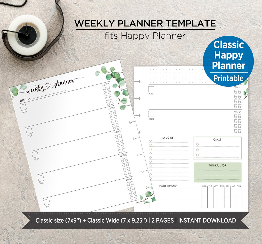 Eucalyptus Weekly Planner Insert Printable | Classic & Classic Wide ...