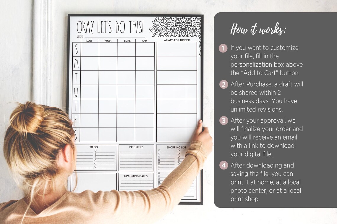 Family Weekly Organizer Printable, Family Weekly Schedule, Custom Wall ...