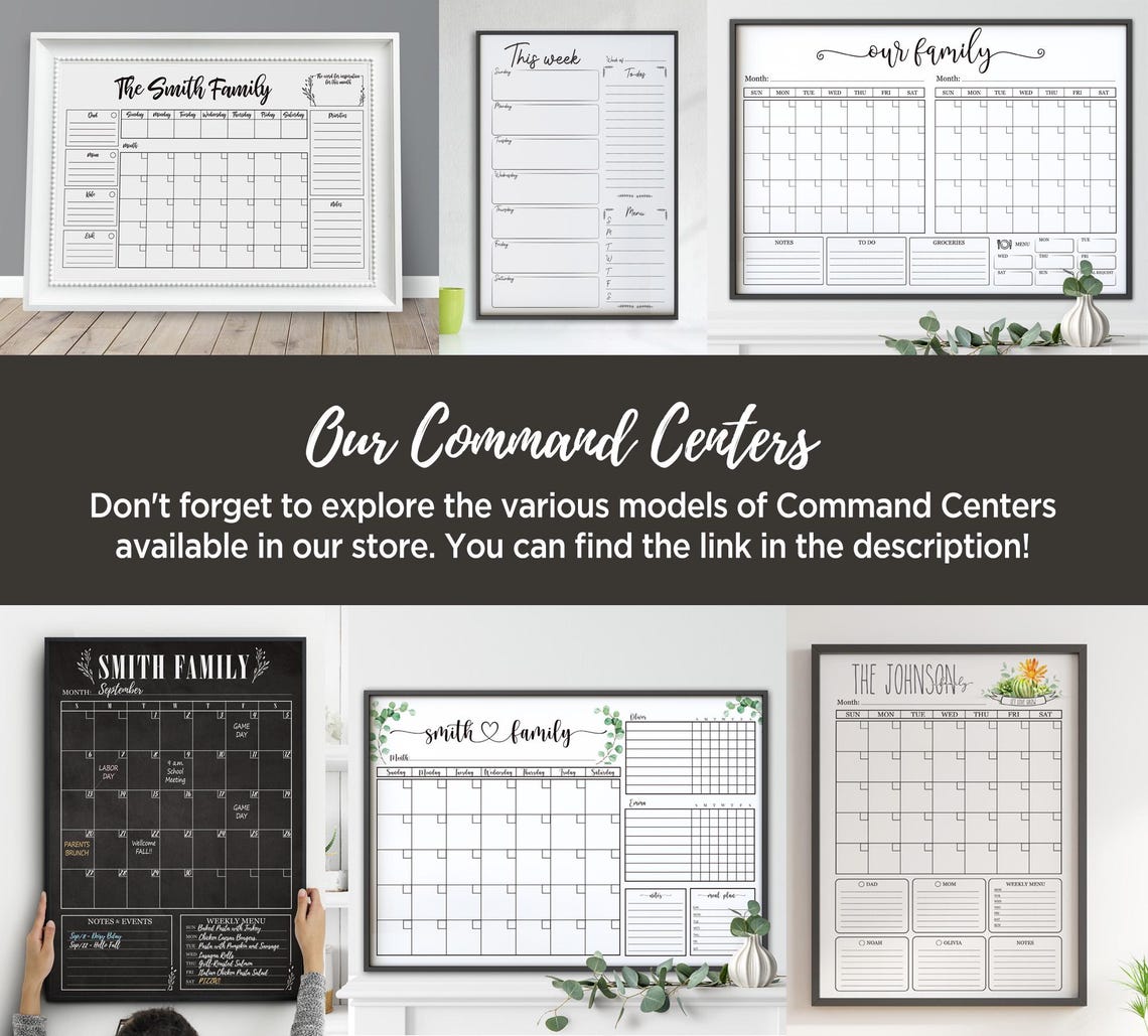 Greenery Family Wall Calendar With Dateless Month and Note Boxes for ...