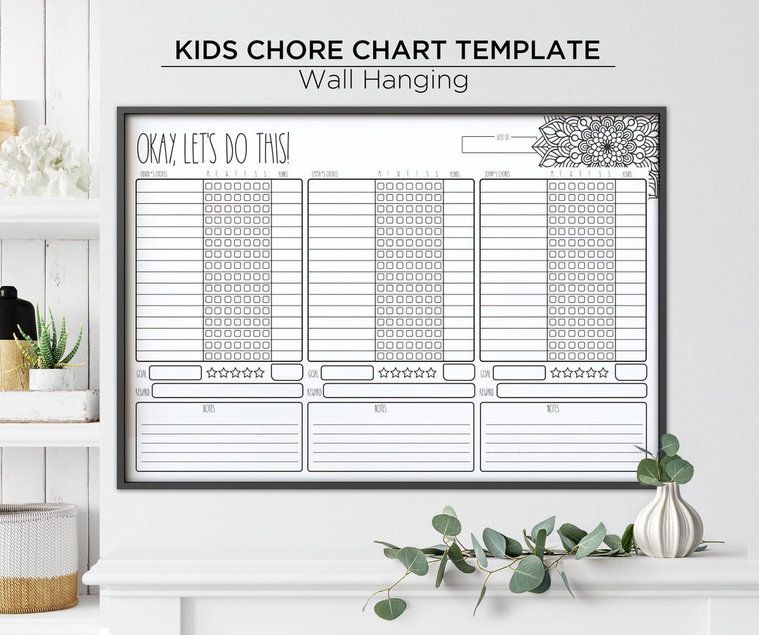 Printable Chore Chart Mandala Art | Customized Chore Chart Wide Format ...