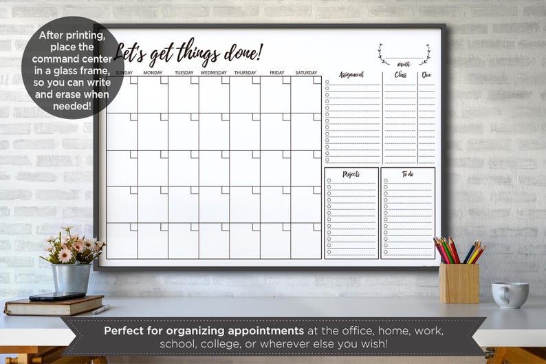 Academic Wall Calendar Printable Horizontal | Monthly Assignment and ...