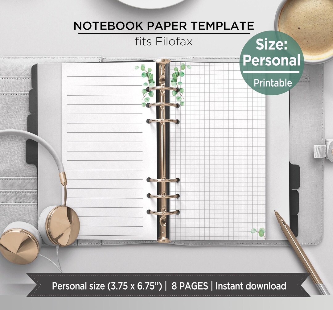 Notebook Paper Set: Lined, Dotted & Grid | Notepad Template Printable ...