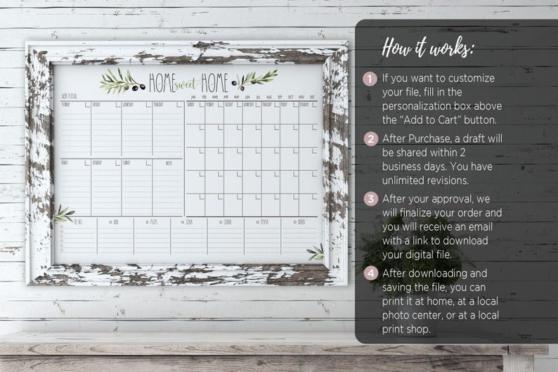 Weekly and Monthly Large Wall Calendar Farmhouse Decor Custom Family ...