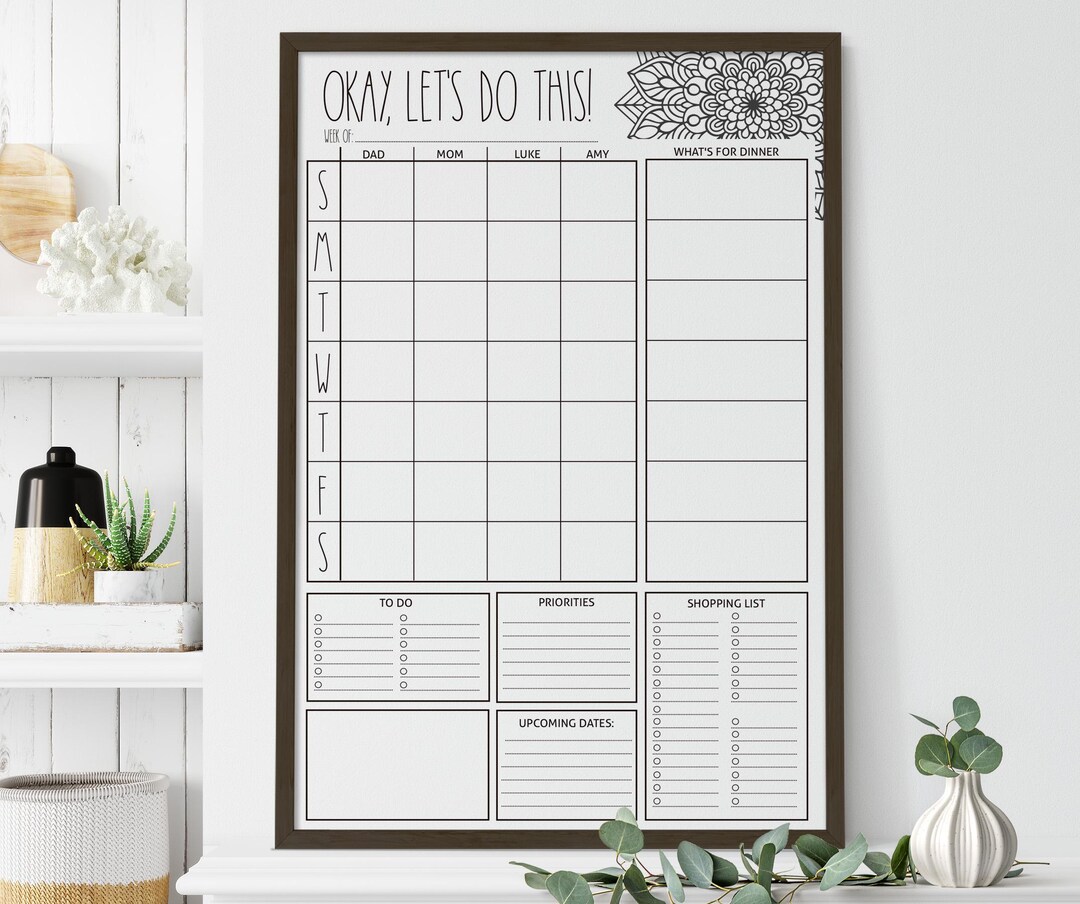 Family Weekly Organizer Printable, Family Weekly Schedule, Custom Wall ...