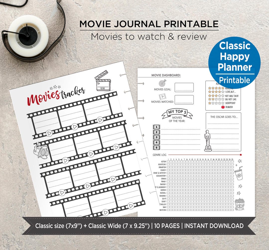 Movie Journal Printable Inserts | Film Tracker, Movie Review Pages ...