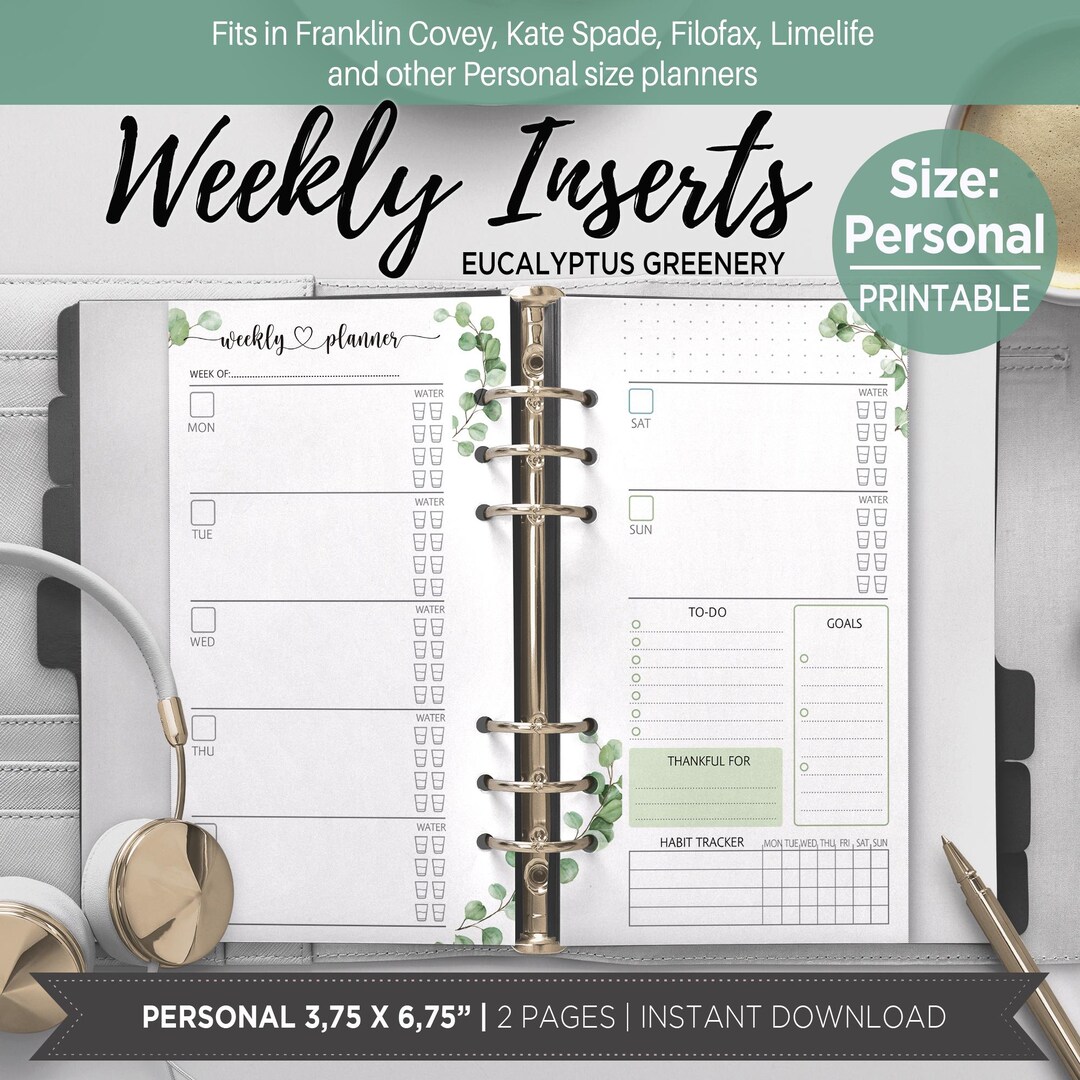 Weekly Planner Inserts Printable| Weekly Calendar on 2-page Eucalyptus ...