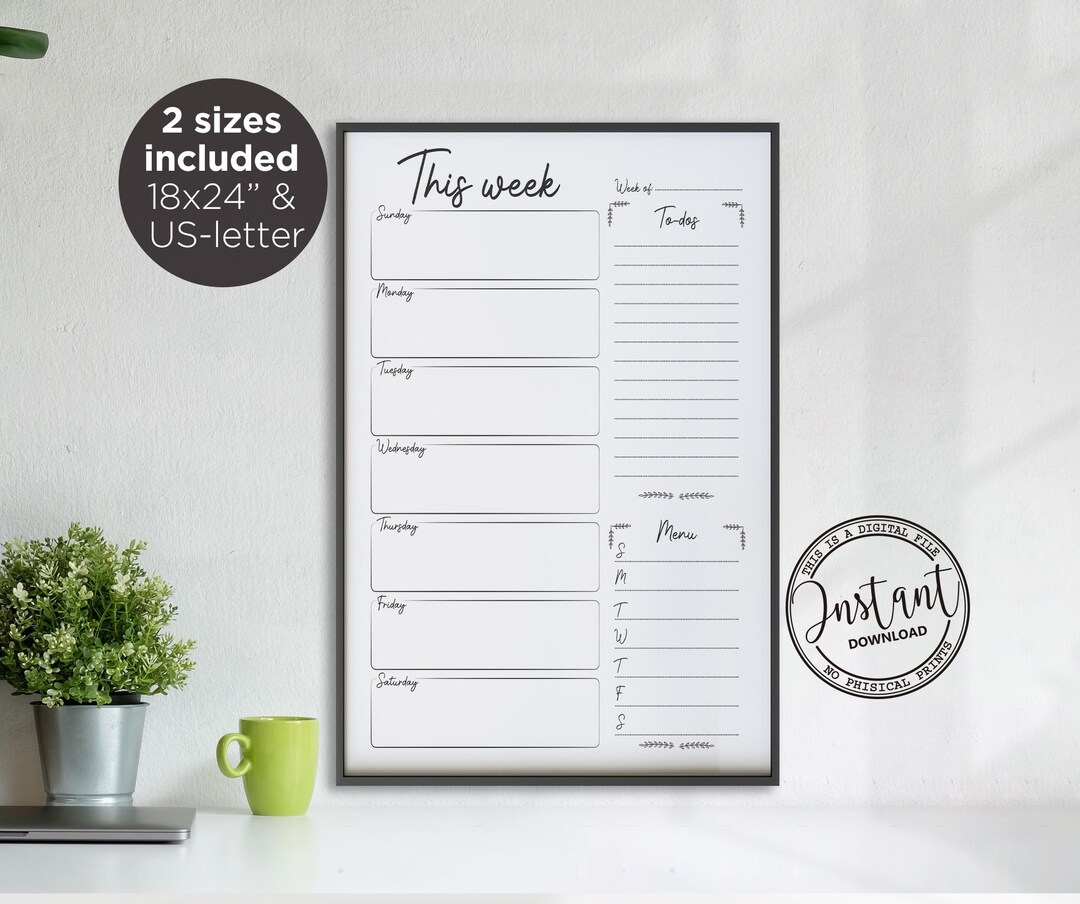 Wall Weekly Planner Printable Minimalist Art | Weekly Schedule, Meal ...