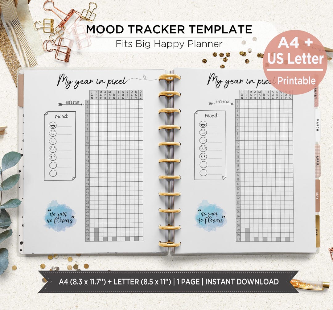 My Year in Pixels | Mood Tracker Printable | Mental Health Journal ...