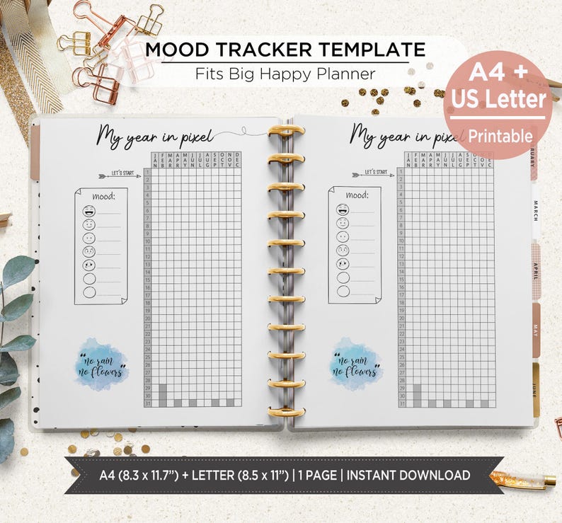 My Year in Pixels | Mood Tracker Printable | Mental Health Journal ...