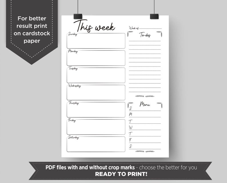 Weekly Wall Planner Printable | Weekly Schedule, Meal Plan & To-do List ...