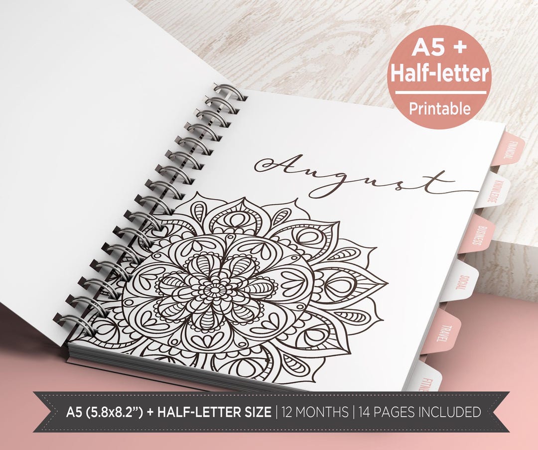 12-month Dividers for A5 Binders With Mandala Art for Coloring, Jan to ...