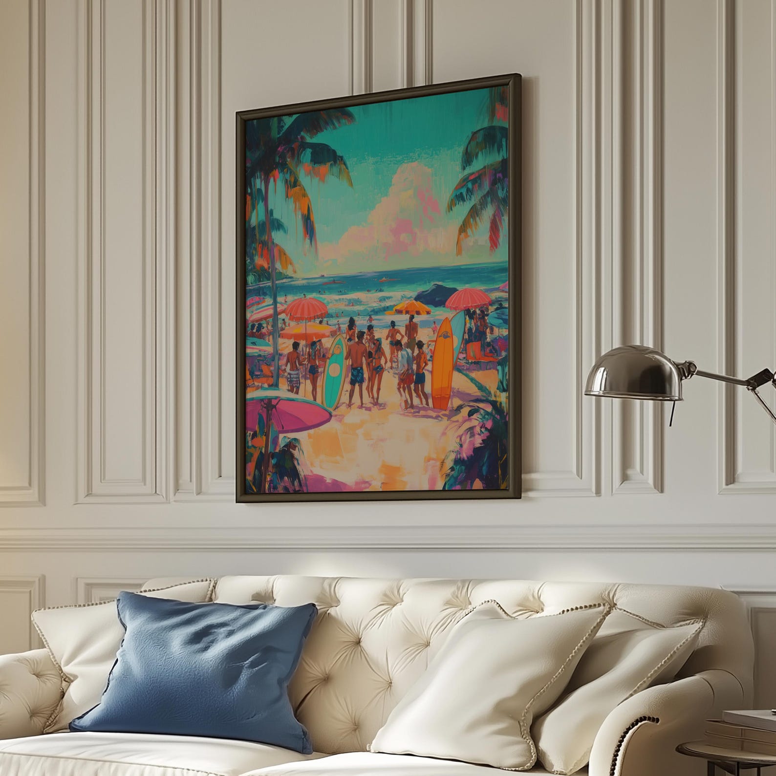 Retro Surfboards in Hawaii, Tropical Forest Landscape, Beach Art ...