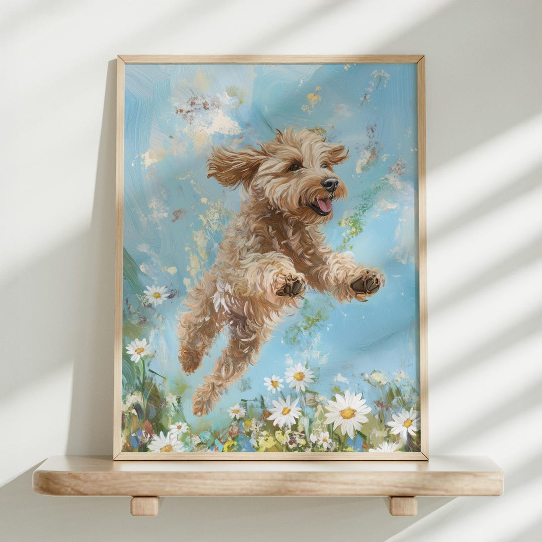 Labradoodle and Flowers Wall Art, Cute Dog Nature Poster, Floral Decor ...