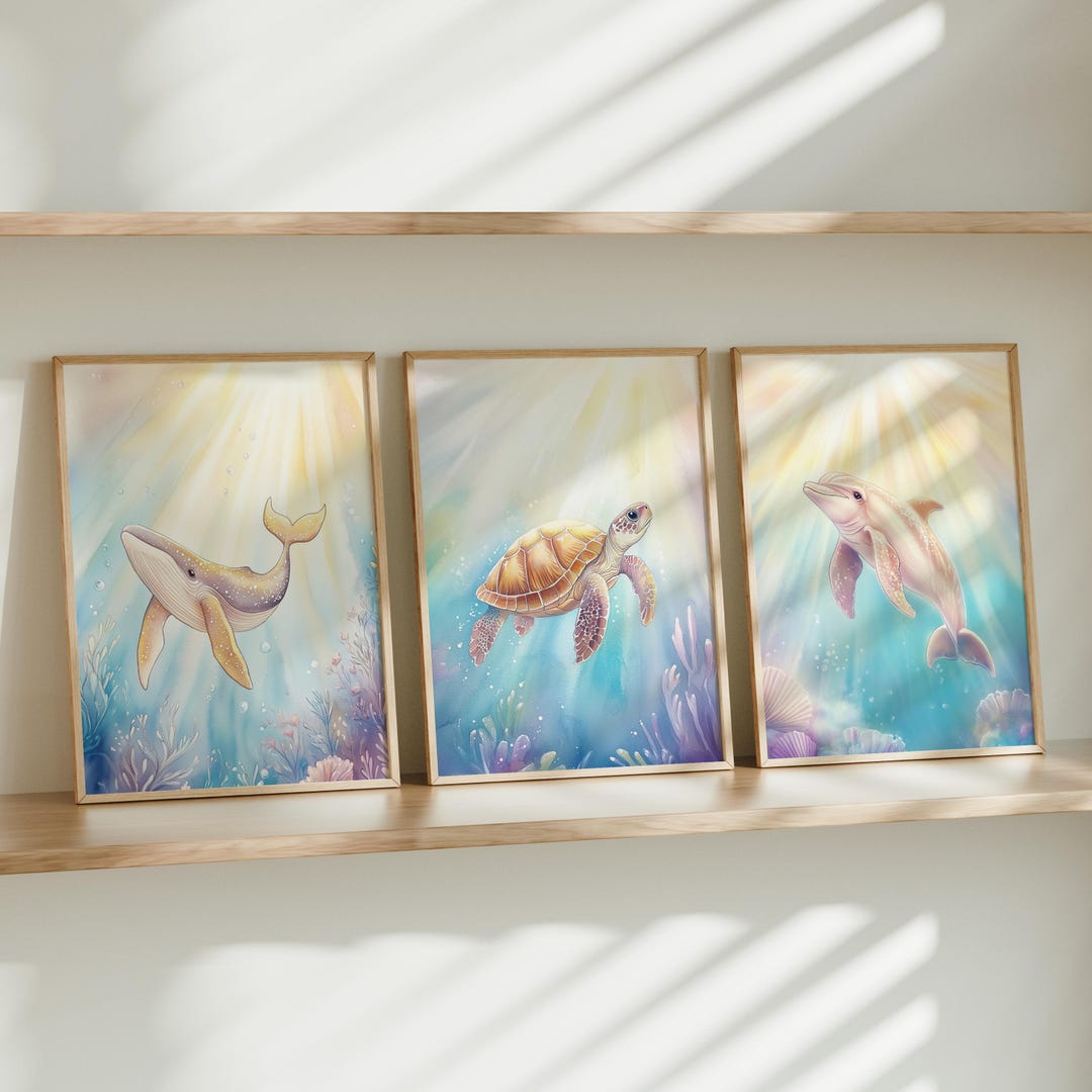 Sea Creatures Wall Art, Ocean Themed Nursery Decor, Kids Room Prints ...