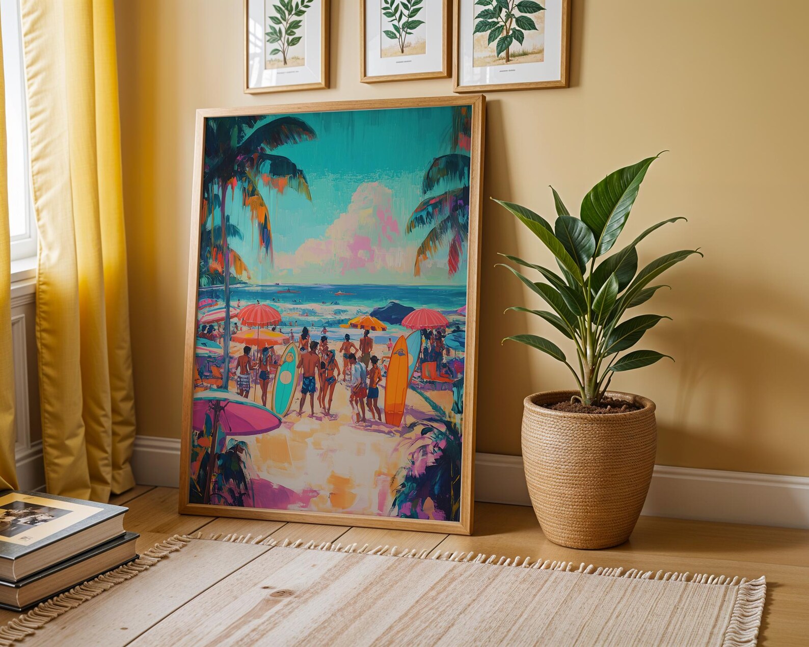 Retro Surfboards in Hawaii, Tropical Forest Landscape, Beach Art ...