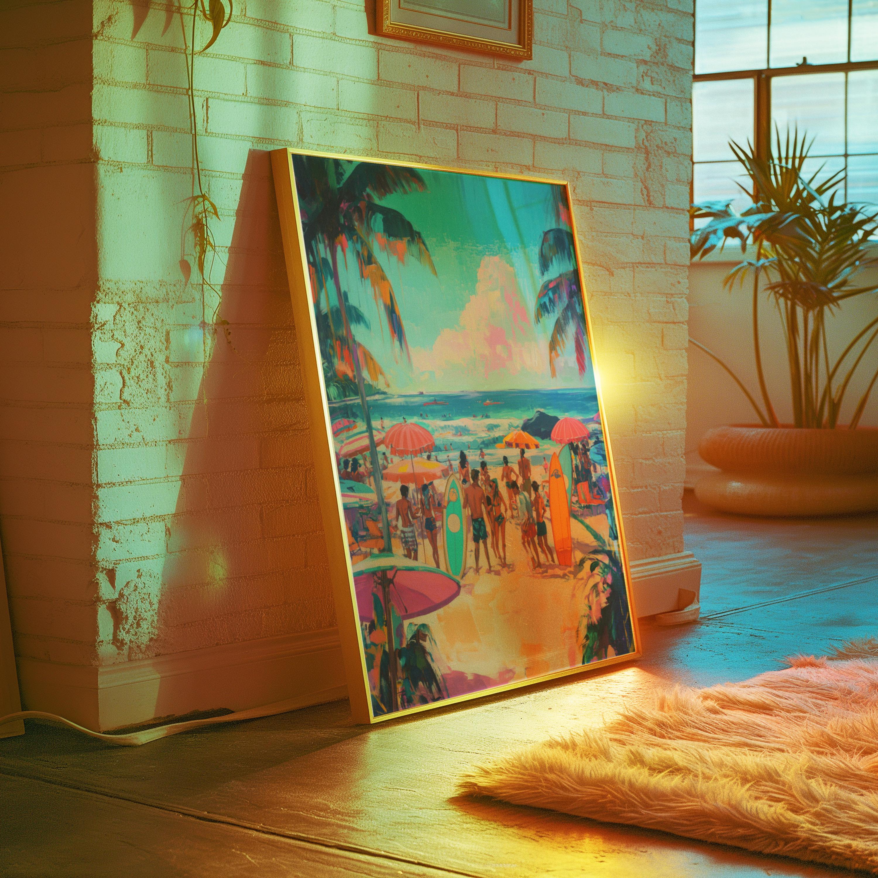 Retro Surfboards in Hawaii, Tropical Forest Landscape, Beach Art ...