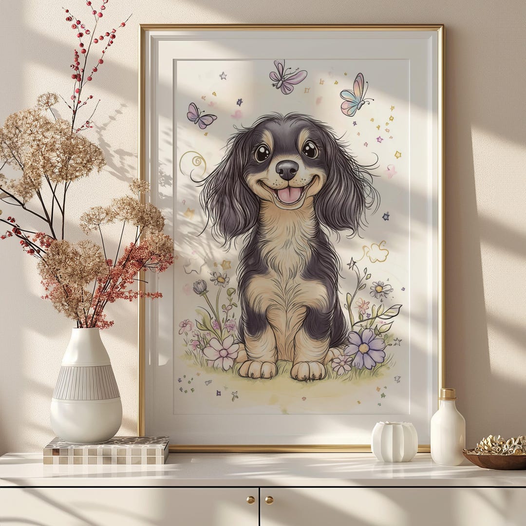 Dachshund Wall Art Print, Sausage Dog Decor, Funny Dog Gift, Kids Room ...