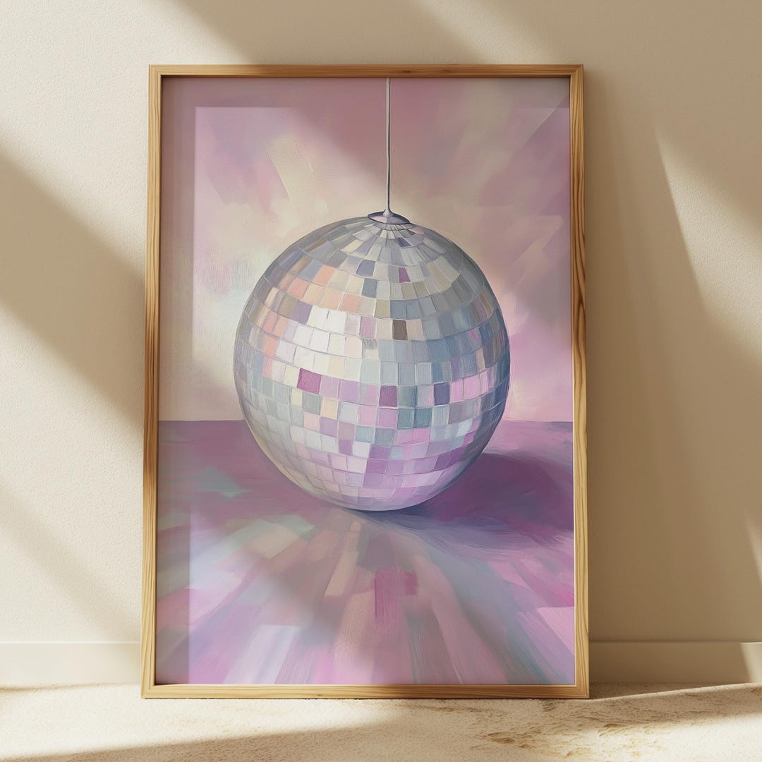 Purple & Pink Disco Ball Printable Download, Retro Wall Art, Funky ...
