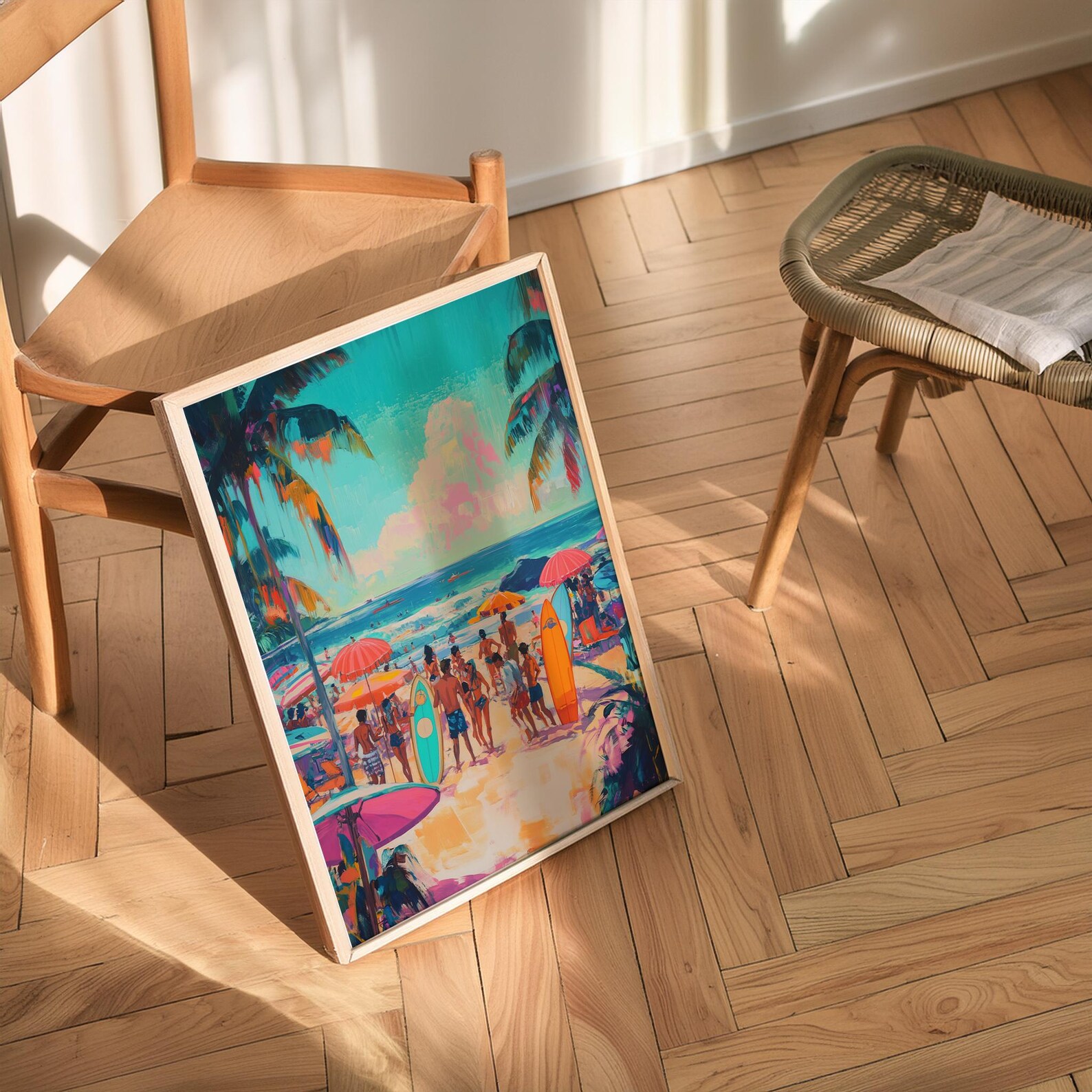 Retro Surfboards in Hawaii, Tropical Forest Landscape, Beach Art ...