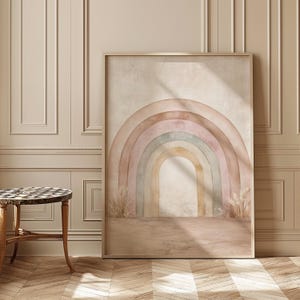 Neutral Rainbow Wall Art, Pink and Green Downloadable Art, Printable ...