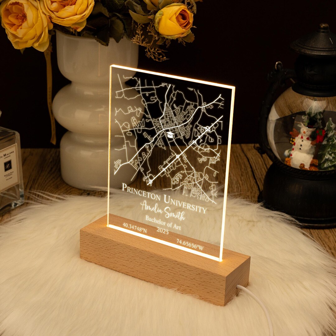 Personalized Campus Map Night Light, Custom College Map LED Night Lamp ...