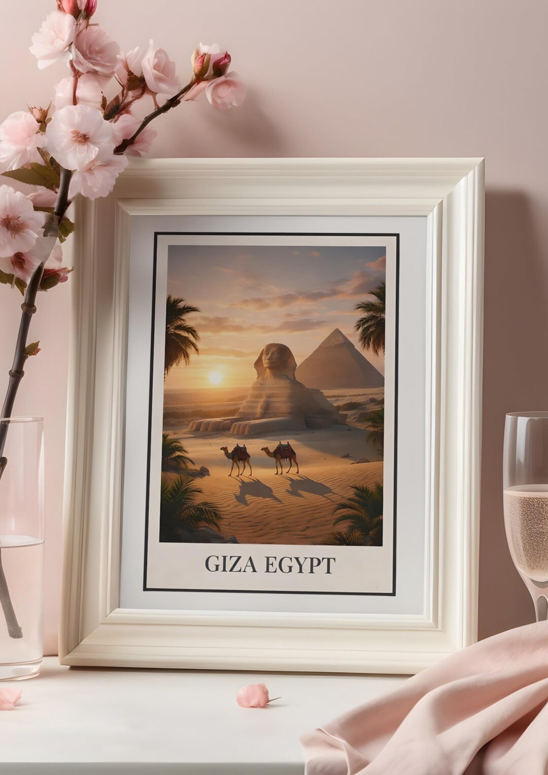 Giza Egypt Sunset Poster – Sphinx, Pyramids, Camels Wall Art - Etsy