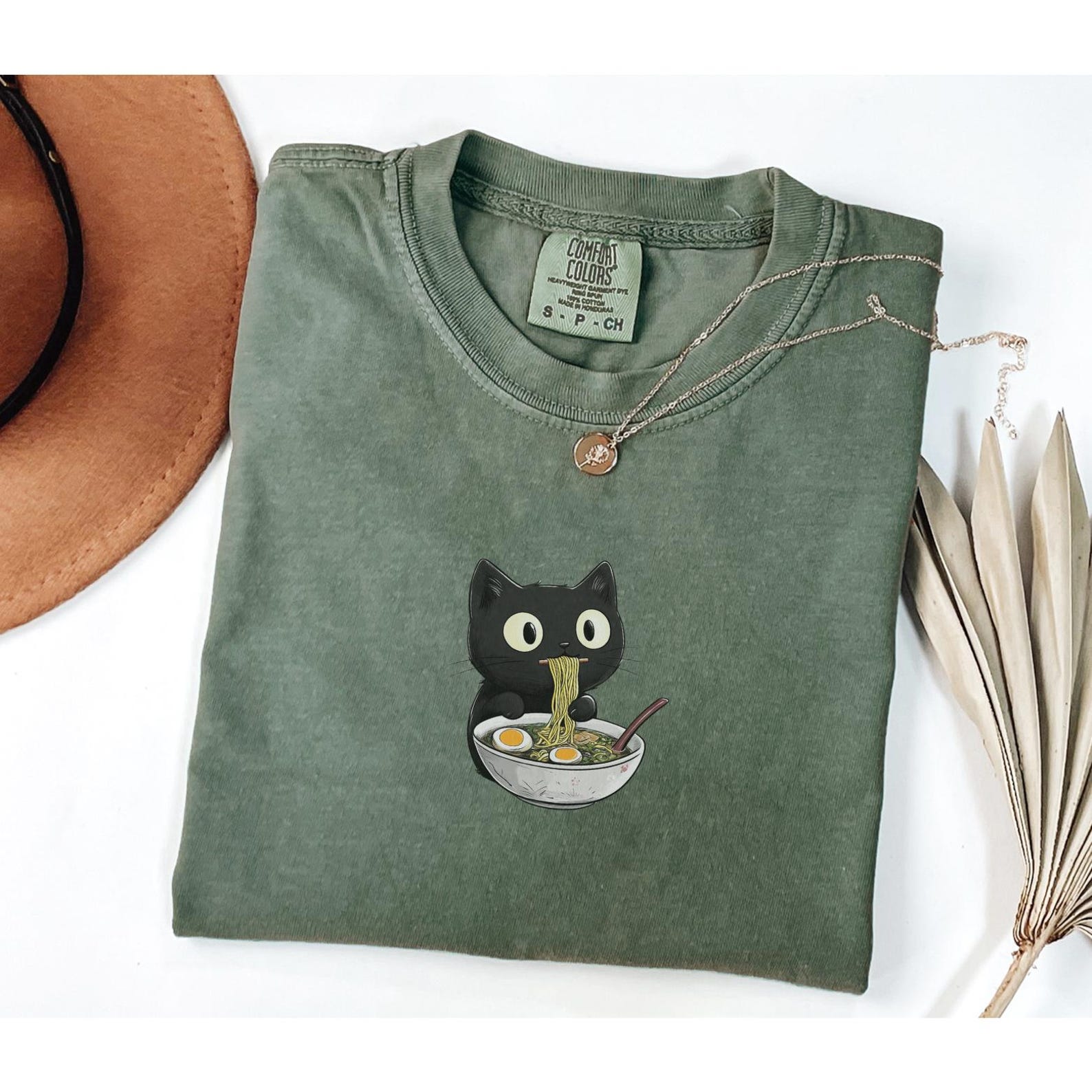 Cute Cat Eating Ramen T-shirt | Adorable Cat Lover Tee | Funny Foodie ...