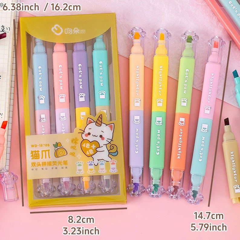 4 Pcs/lot Cat Paw Highlighter Marker Pens Set || Cute Kitty Design ...