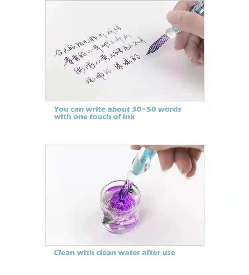 Luxury Glass Dip Pen Set With Eternal Flower || Handcrafted Crystal ...