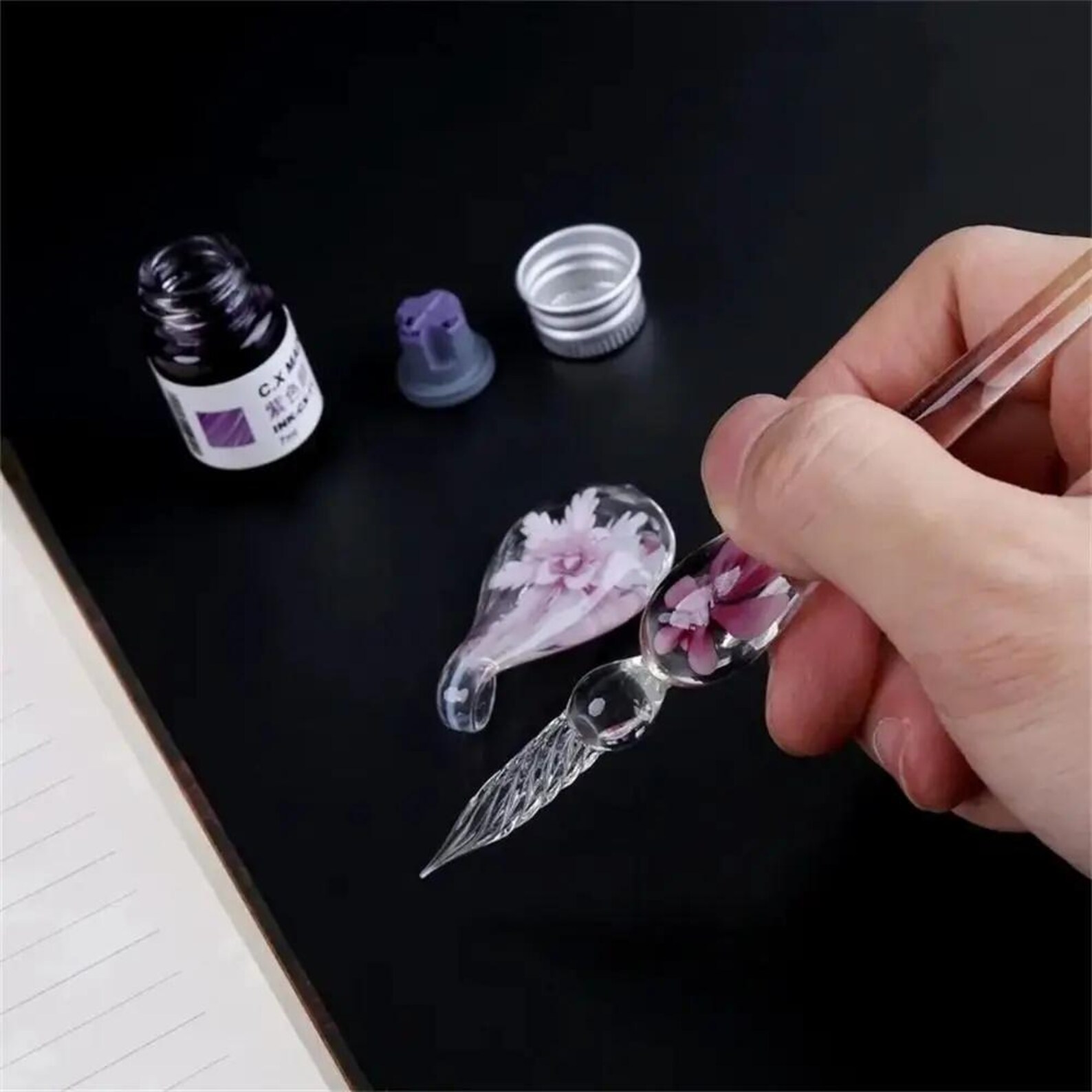 Luxury Glass Dip Pen Set With Eternal Flower || Handcrafted Crystal ...