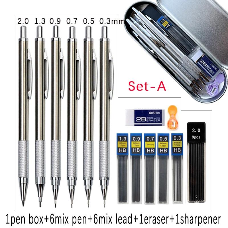 Metal Mechanical Pencil Set With Multi-size Leads, Eraser, Sharpener ...