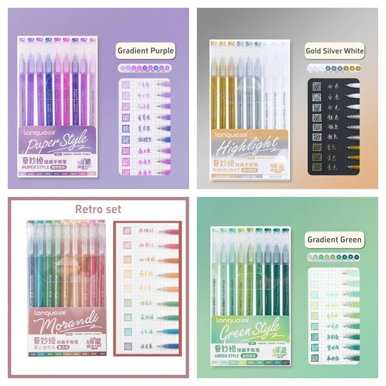 9 Pcs/lot Morandi Multi Color Pens Set || Gel Ink Vintage Marker Liner ...