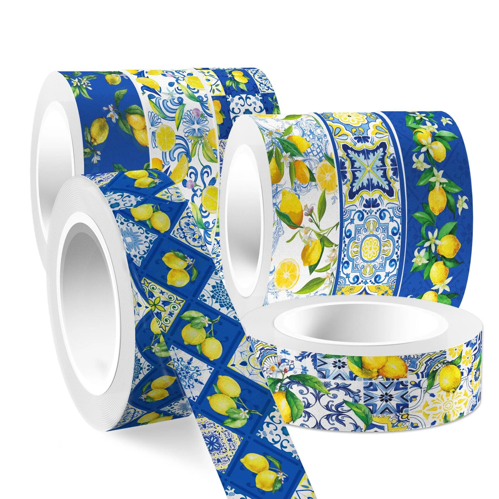 12 Rolls Washi Tape Set – Blue Tile & Lemon Design || Decorative Summer ...