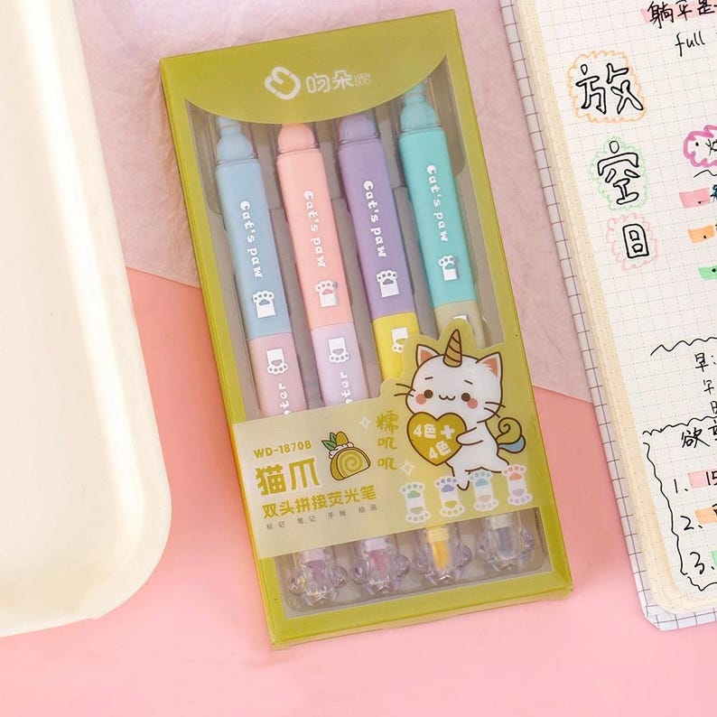 4 Pcs/lot Cat Paw Highlighter Marker Pens Set || Cute Kitty Design ...