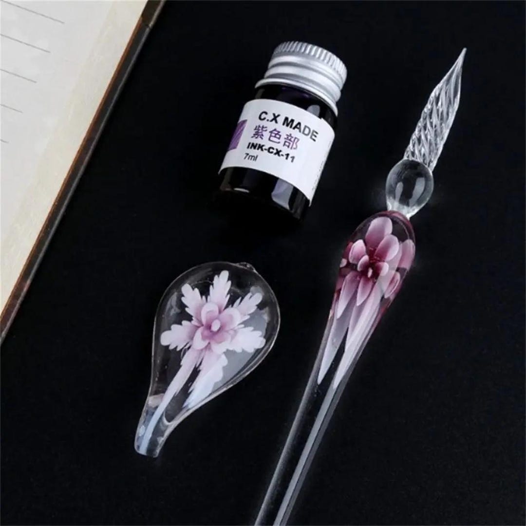 Luxury Glass Dip Pen Set With Eternal Flower || Handcrafted Crystal ...