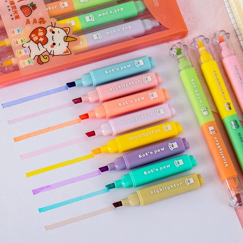 4 Pcs/lot Cat Paw Highlighter Marker Pens Set || Cute Kitty Design ...