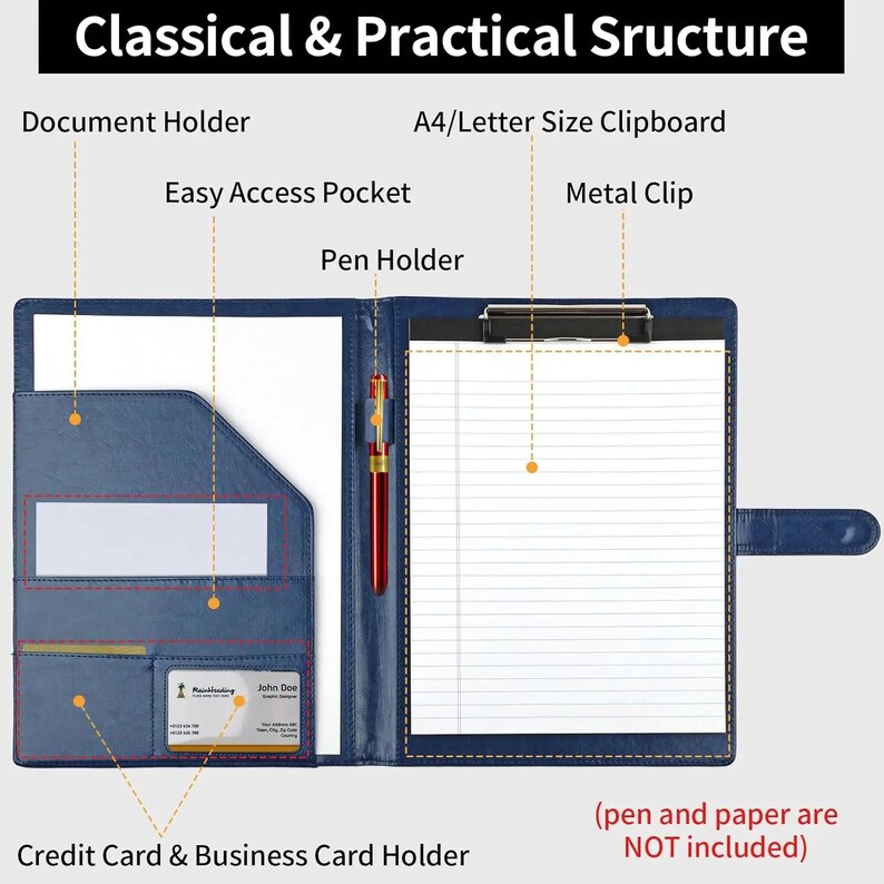 Professional Faux Leather Padfolio With Clipboard || A4 Portfolio ...