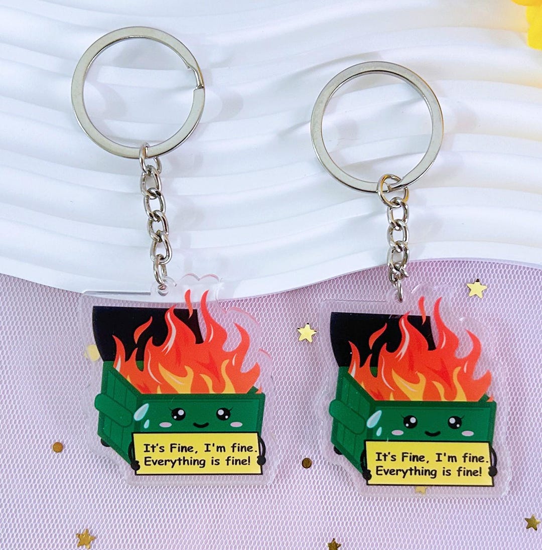 Acrylic Dumpster Fire Key Chain,creative Trash Can Key Chain ...