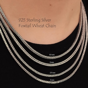 925 Sterling Silver Foxtail Chain Necklace Men, Wheat Bali Oxidized ...