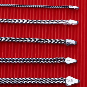 925 Sterling Silver Foxtail Chain Necklace Men, Wheat Bali Oxidized ...