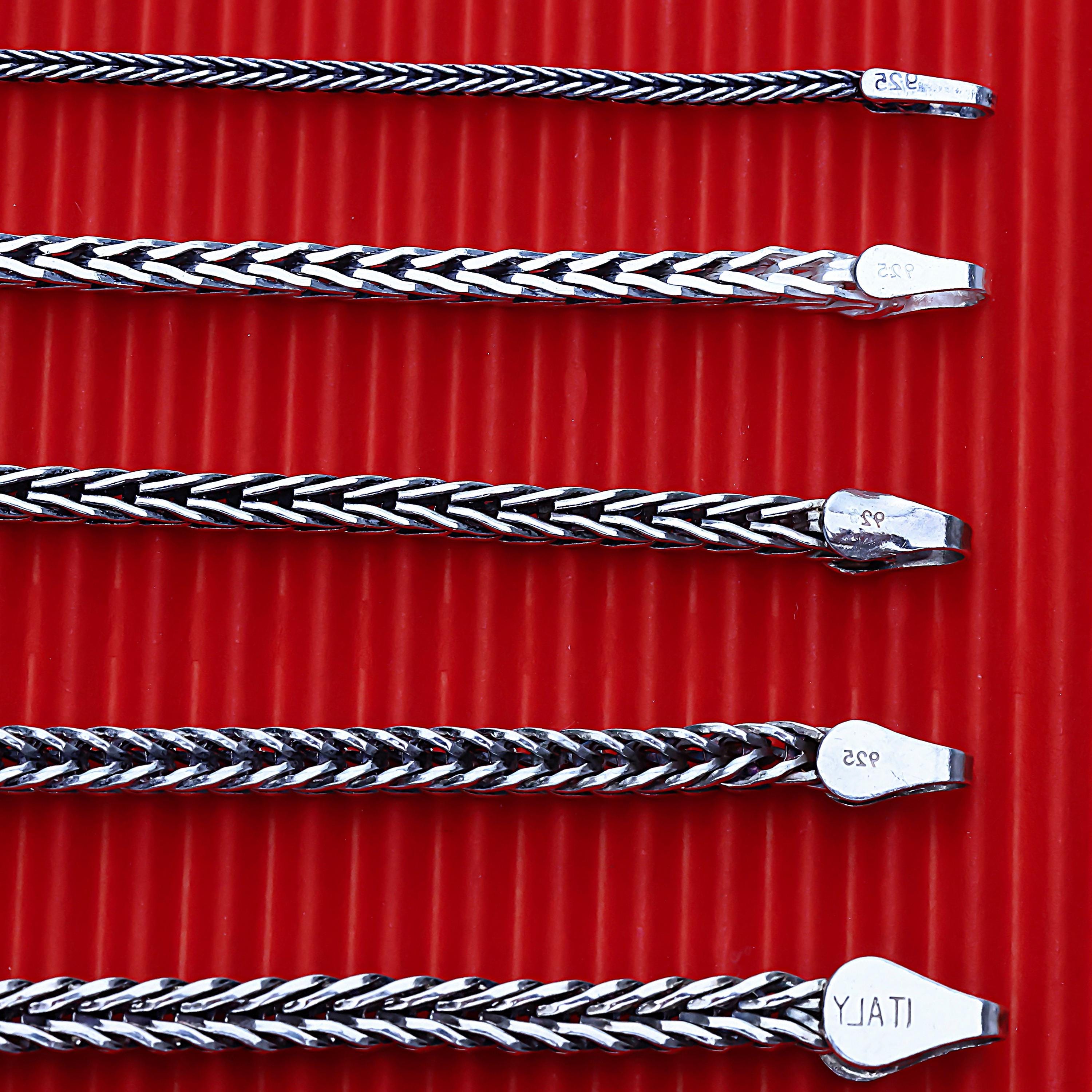 925 Sterling Silver Foxtail Chain Necklace Men, Wheat Bali Oxidized ...