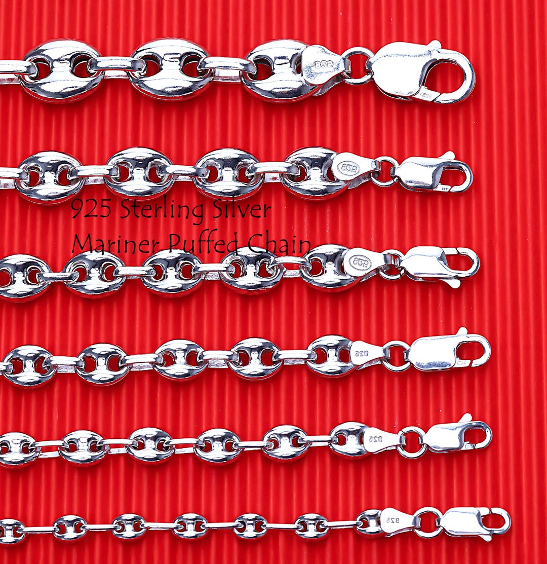 925 Sterling Silver Mariner Puffed Chain Necklace Women, Anchor Hollow ...