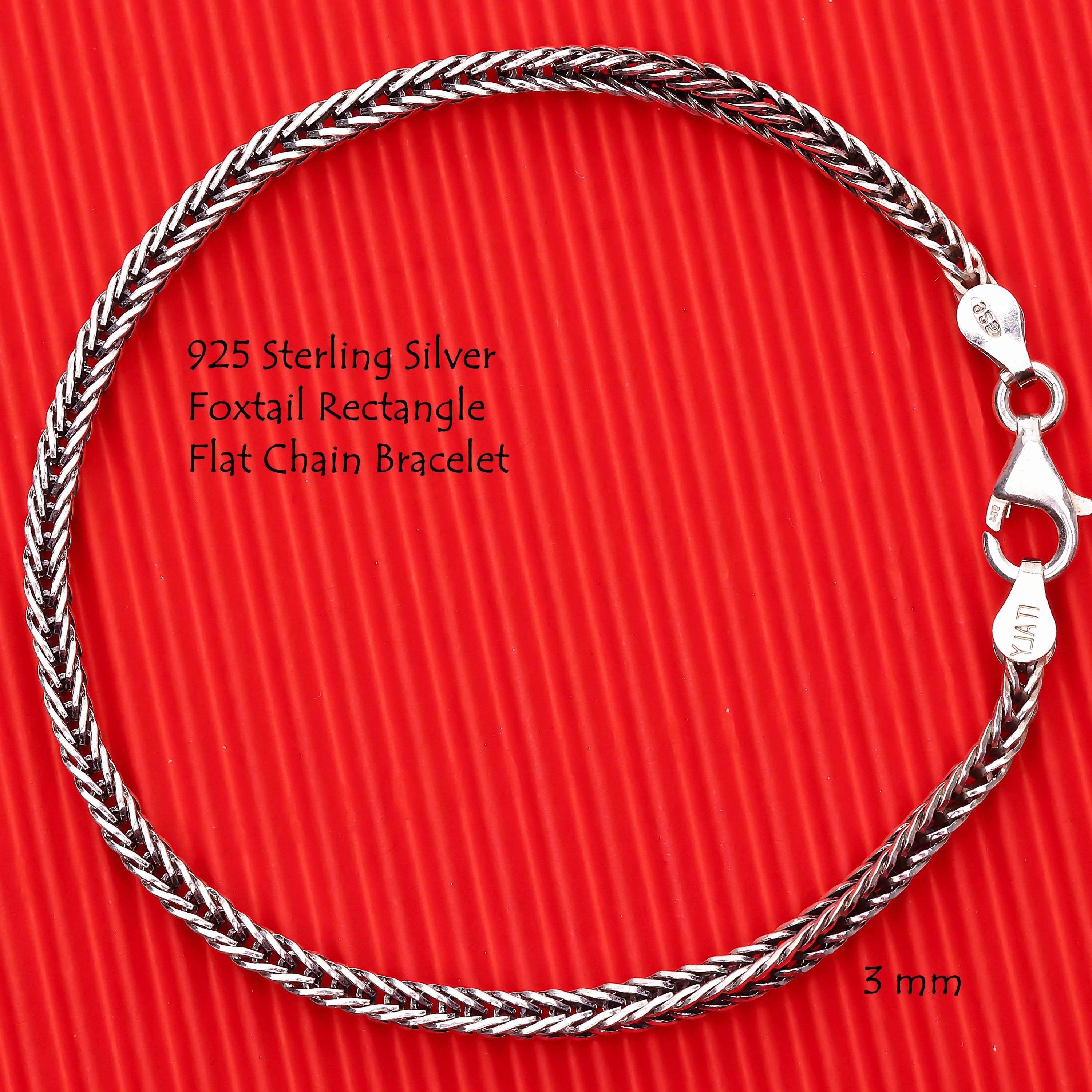 925 Sterling Silver Foxtail Chain Bracelet Men, Flat Wheat Bali ...