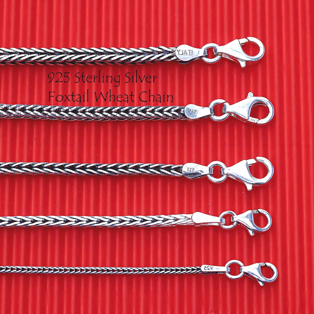 925 Sterling Silver Foxtail Chain Necklace Men, Wheat Bali Oxidized ...