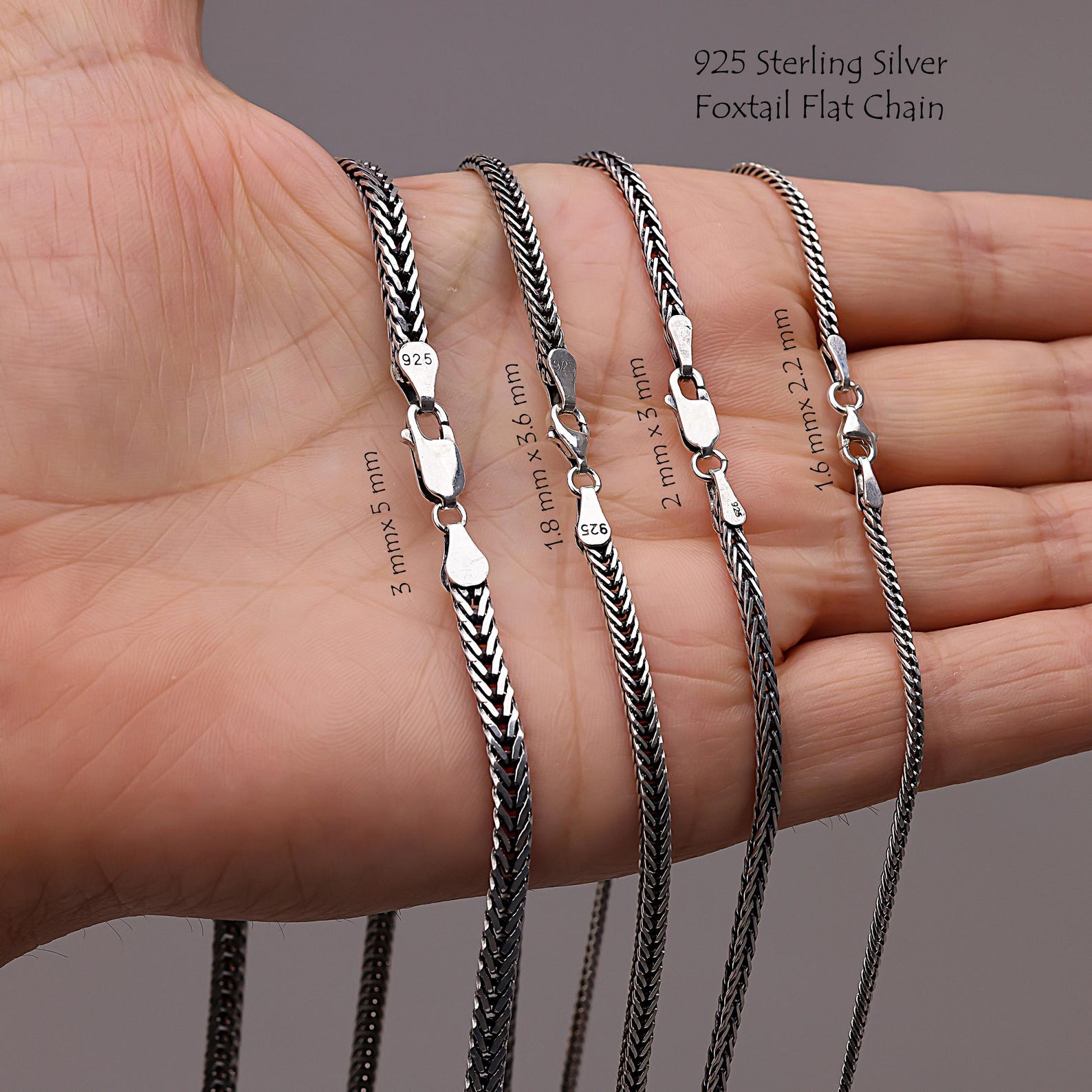 925 Sterling Silver Foxtail Chain Bracelet Men, Flat Wheat Bali ...