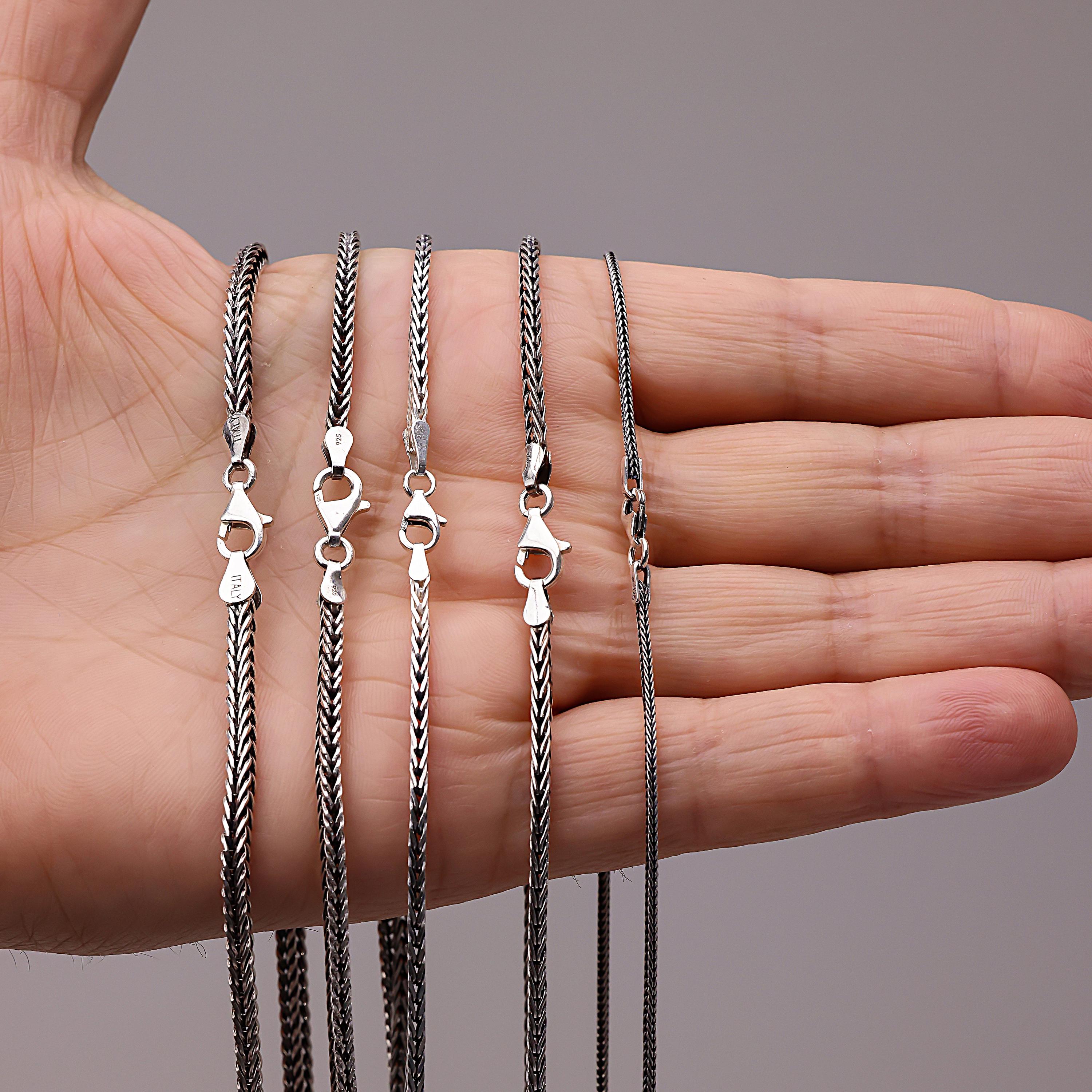 925 Sterling Silver Foxtail Chain Necklace Men, Wheat Bali Oxidized ...