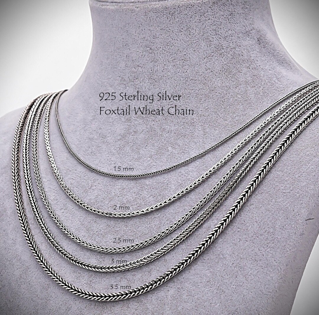 925 Sterling Silver Foxtail Chain Necklace Men, Wheat Bali Oxidized ...