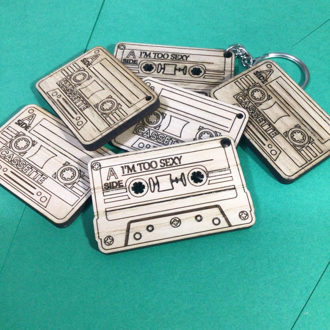 Cassette Tape Keychains Laser Cut, Wooden Cassette Keyrings, Digital ...